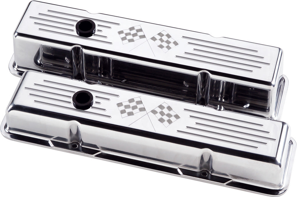VALVE COVERS,SBC,CROSS FLAGS,TALL,POLISHED – Southwest Speed