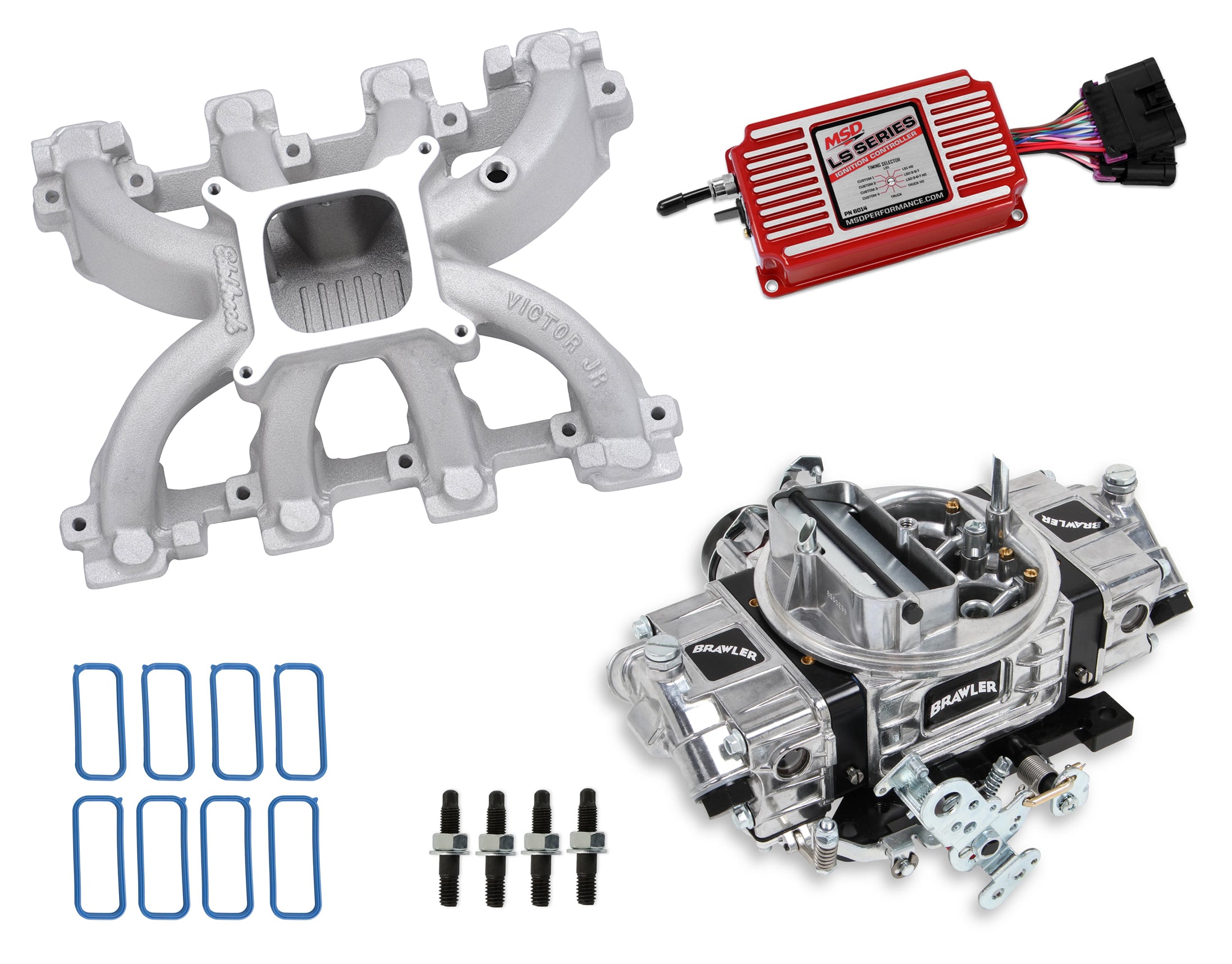 EDELBROCK INTAKE MANIFOLD,BRAWLER CARB,MSD CONTROLLER,VICTOR JR,GM LS1 ...