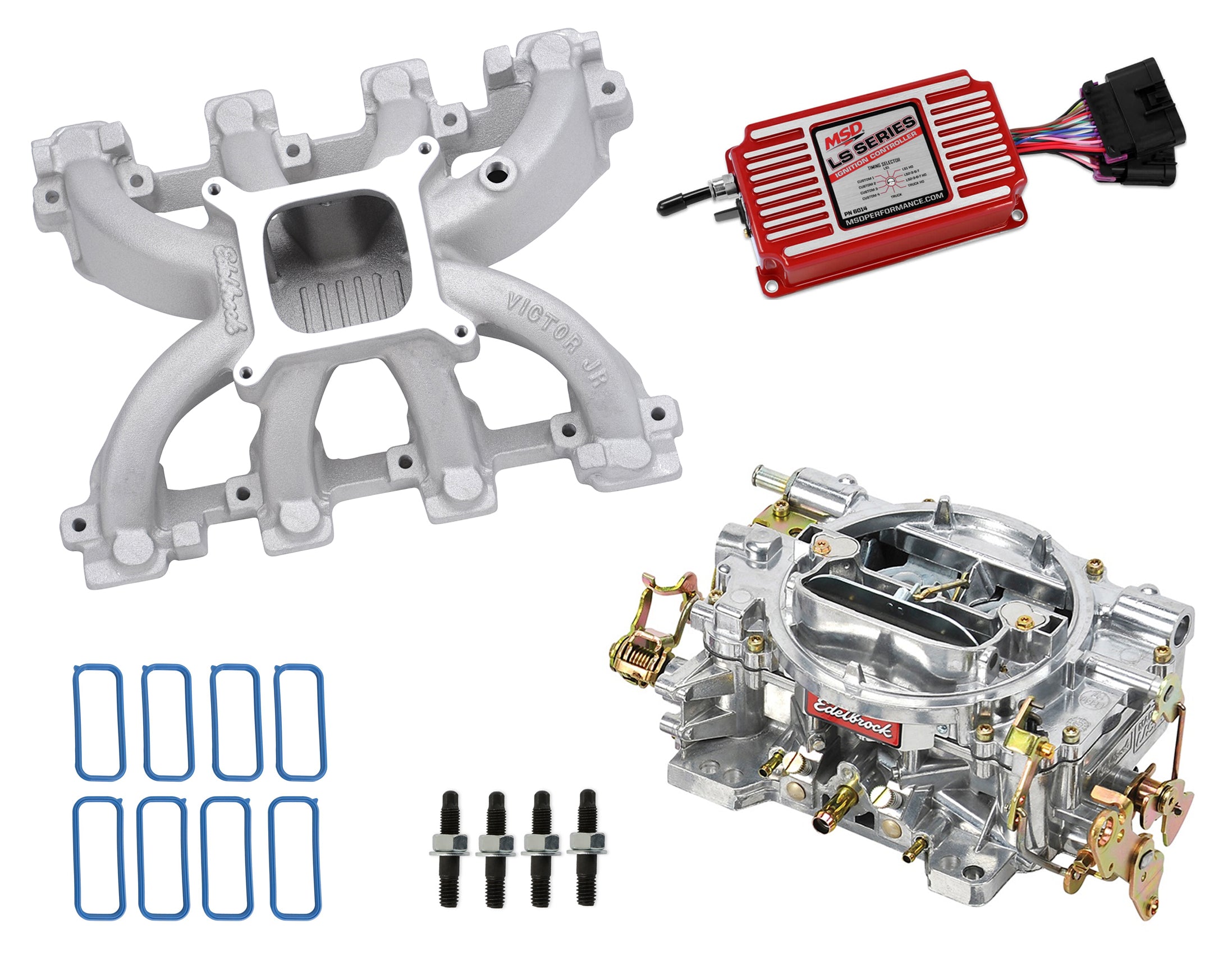 EDELBROCK INTAKE MANIFOLD,PERFORMER CARB,MSD CONTROLLER,CHEVY LS1,CATH ...